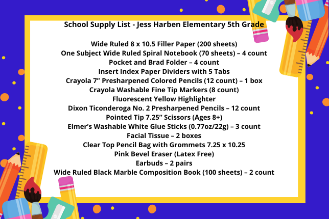 School Supply List – Jess Harben Elementary