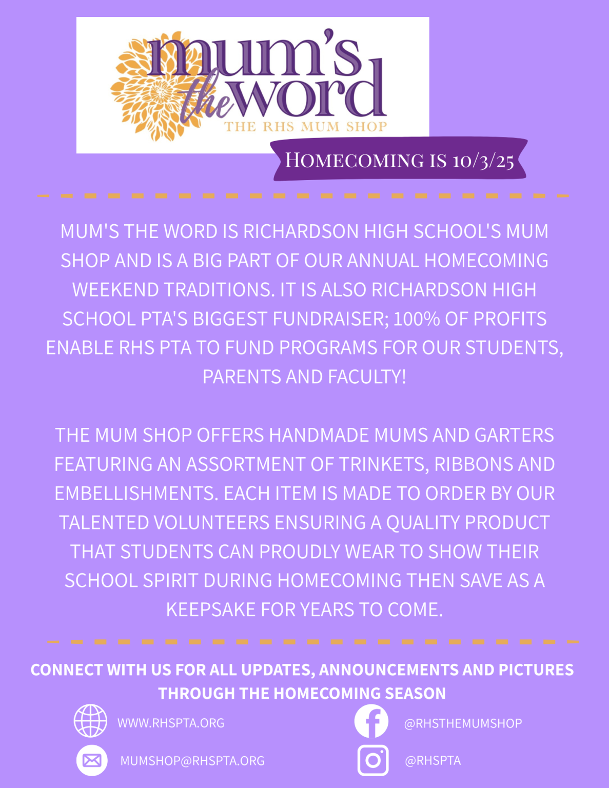 Mum’s the Word (Homecoming 2025) – Richardson High School The Arts, Law ...